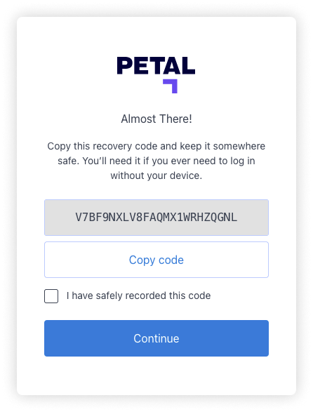 Log in to the Petal platform by using a recovery code – Help center